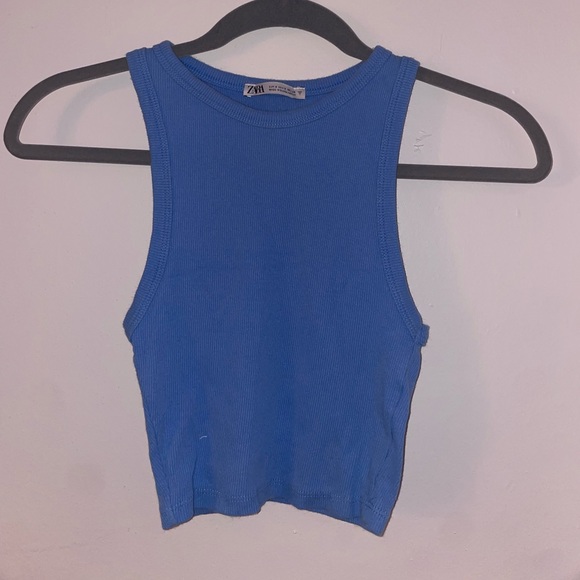 Zara | Tops | Zara Blue Ribbed Cropped Tank Top | Poshmark